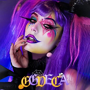 GGDECA Halloween Square Fake Nails Short Press on Nails Purple Glue on Nails Bat Ghost Love Eyeball Halloween Designs False Nails Acrylic Glossy Nails for Women Halloween Halloween Manicure Art 24Pcs