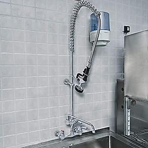DuraSteel Commercial Kitchen Wall Mount Pre-Rinse Faucet, 38" Height 8" Center with Coiled Spring Pull Down Sprayer, Brass Constructed Polished Chrome Body, 1 Set