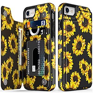 LETO iPhone SE 2022 Case,iPhone SE 2020 Case,iPhone 7 Case,iPhone 8 Case,Leather Wallet Case with Flower Designs for Girls Women,Protective Phone Case for iPhone 7/8/SE 2020/2022 Blooming Sunflowers