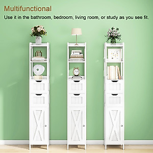 Bathroom Cabinet, Bathroom Storage Cabinet Rack Stand, Freestanding Narrow Tall Cabinet with Door and Adjustable Shelf, Multifunctional Bathroom Floor Cabinet with 2 Drawers (White)