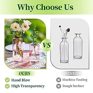 Small Glass Bud Vases for Centerpieces – Hewory 12pcs Pink Blown Single Flower Vases Bulk, Modern Mini Cylinder Vase Set for Wedding Anniversary Birthday Party Events Home Living Room Table Decor