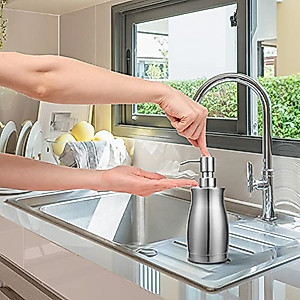 Haitis 14.0 Oz/410 ml 304 Brushed Stainless Steel Manual Liquid Soap Dispenser, Hand Soap Dispenser, Stainless Large Pump Head, Anti-Rust and Leak Proof, for Bathroom, Kitchen Sink, Washroom, 1 Pack
