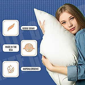 Continental Bedding - White Goose Feather Down Pillows - Standard Queen Size 20x28 Pillow Set of 2-100% Cotton Cover Soft Pillows - Best Down Feather Pillows for Side or Back Stomach Sleeper