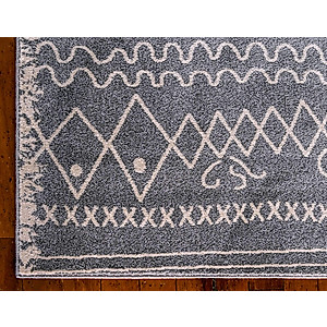 Unique Loom Fez Collection Tribal, Moroccan, Bohemian Area Rug, Runner 2' 0" x 6' 1", Gray/Beige