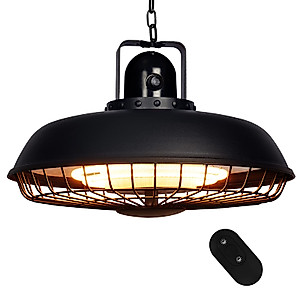 Star Patio Electric Patio Heater, Outdoor Ceiling Heater With Remote Control & Touch Switch, 700/800/1500W Hanging Patio Heater With UFO Shape Sandy Black, Infrared Heater, IP44 Waterproof, STP2036-B