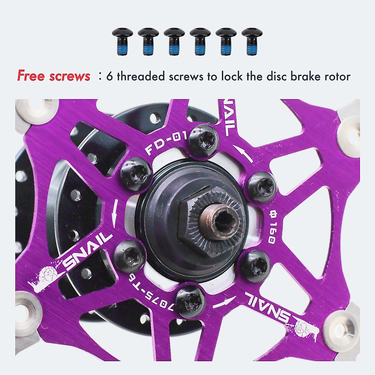 DJC Bike Brake Disc Rotor MTB Floating Brake Disc 160mm 180mm 203mm with 6 bolts Road Bike MTB BMX Steel Aluminum Brake Disc (6# purple, 160mm)