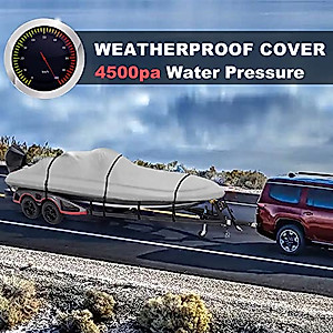 Boat Cover, Waterproof Marine Grade Covers, Inner Seal Design, Fits Bass Boat, V-Hull, Tri-Hull Runabouts, Jon Boat, Fishing/Ski/Trailerable Boat (B,Length 20'-22' Beam up to 106")
