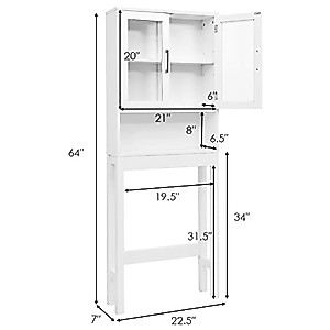 Giantex Over-The-Toilet Storage Cabinet W/Tempered Glass Doors, 3-Position Adjustable Shelf, Open Center Area, Anti-Tilt Design for Most Toilets Freestanding Bathroom Space Saver