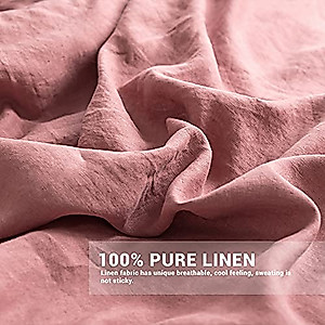Simple&Opulence 100% Linen Duvet Cover Set, 3 Piece Belgian Flax Breathable Bedding, Queen Size 88''x92'' (1 Comforter Cover+2 Pillowshams) with Tie Closure Style, Coral-Red