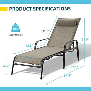EROMMY Patio Chaise Lounge, Set of 2 Outdoor Lounge Chair (Brown)