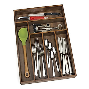 Lipper International 1078 Acacia Wood Deep Flatware Organizer with 6 Compartments, 11-3/4" x 17-1/2" x 2-1/2"