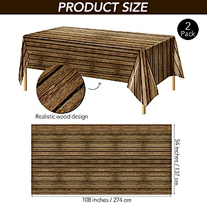 durony 2 Pieces Plastic Wood Grain Tablecloths Table Covers 54 x 108 Inch Plastic Waterproof Rustic Table Cover for Western Barn Themed Party Birthday Wedding Party Table Decor