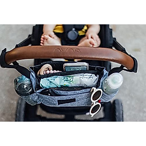 Lei Lei & Co Stroller Caddy Organizer – Baby Stroller Organizer with Protective Pocket, Stroller Phone Holder, Baby Cup Holder, Diaper Holder, & Adjustable Stroller Straps (Blue)