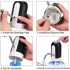 CHIVENIDO 5 Gallon Water Dispenser - Water Bottle Pump with Reusable Caps for Screw Top or Crown Tops, USB Charging Water Jug Dispenser for Universal 2-5 Gallon Bottle