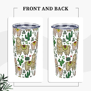 20oz Insulated Coffee Tumbler With Straw Stainless Steel Swig Tumblers,Travel Mugs Insulated For Hot And Cold,Reusable Thermal Water Bottle Cup For Car Camping Exercise（Llama Animal Cactus Floral ）