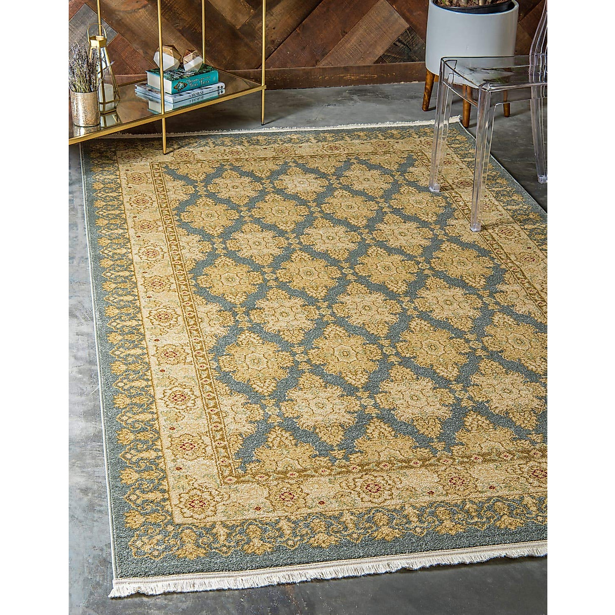Unique Loom Edinburgh Collection Area Rug-Zinnia, 10 ft 6 in x 16 ft 5 in, Blue/Beige