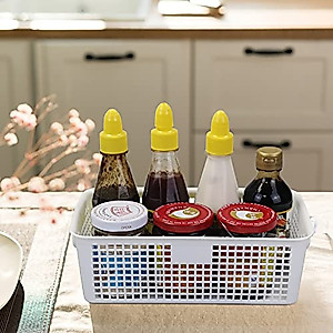 Sandmovie Rectangular Desktop Storage Basket, Plastic Storage Baskets, White, 6-Pack