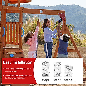 Dolphin Playground Wooden Swing Sets for Backyard with Sandbox, Outdoor Playset for Kids with 6FT Wave Slide, Rock Climbing Wall, 2 Belt Swings, and Fort, Heavy Duty Playground Accessories, Kids 2-10