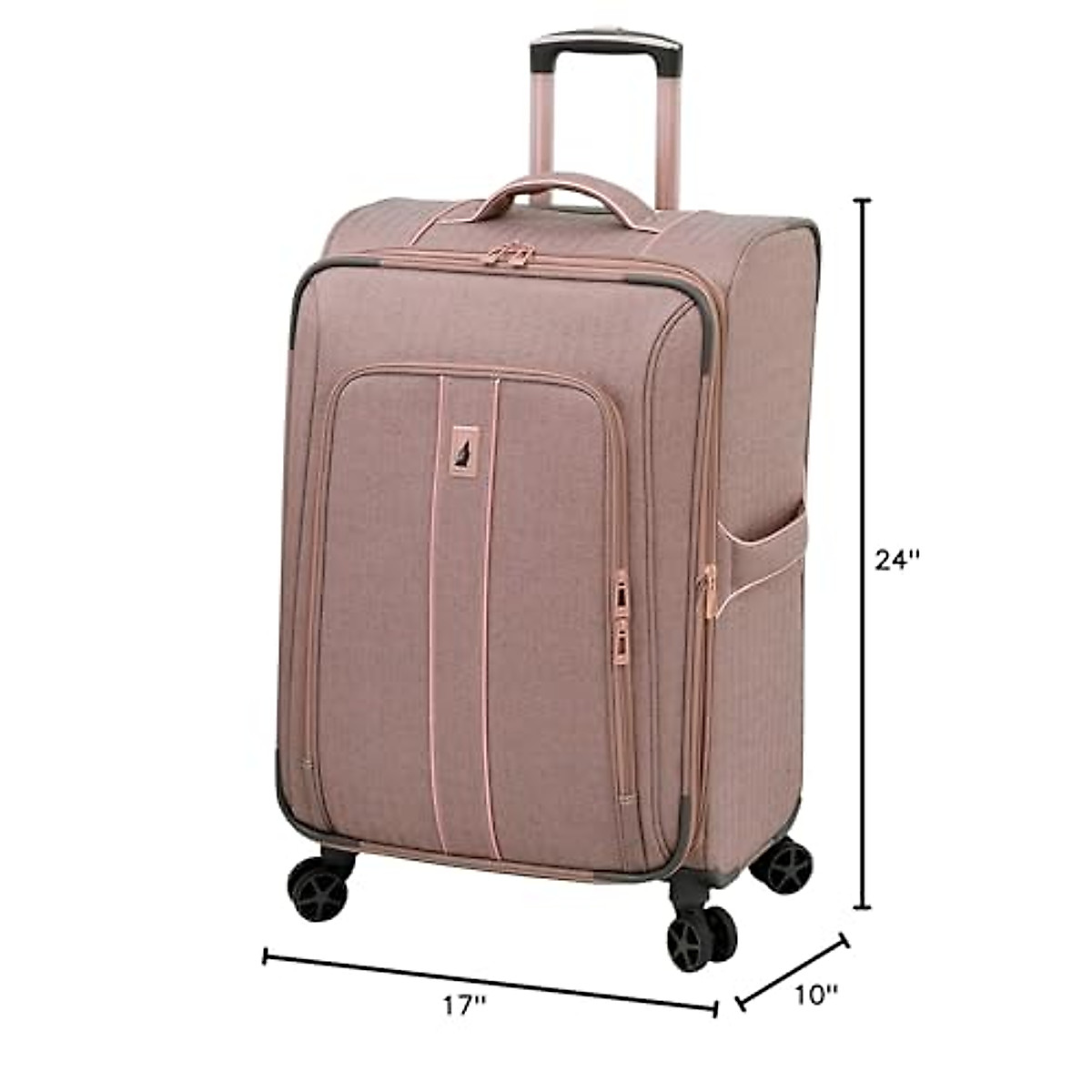 LONDON FOG Newcastle Softside Expandable Spinner Luggage, Rose Charcoal Herringbone, Checked-Medium 24-Inch