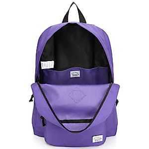 VASCHY Lightweight Backpack for School, Classic Basic Water Resistant Casual Daypack for Travel with Bottle Side Pockets (Purple)
