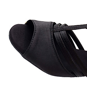 HROYL Women's Satin Latin Dance Shoes Low Heel Ballroom Salsa Tango Performance Dancing Shoes Model-WH-EG-XGG Black 9 B(M) US
