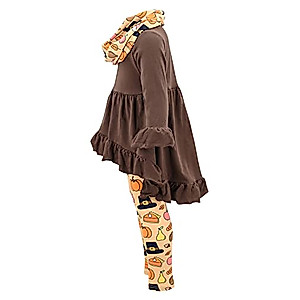 Unique Baby Girls 3 Piece Thanksgiving Dinner Clothes Legging Set Outfit (8Y, Brown)