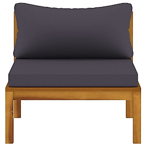 vidaXL Sectional Middle Patio Sofa - Solid Acacia Wood - Comes with Comfortable Dark Gray Cushions - Weather-resistant & Suitable for Outdoor Use - Combine with Other Segments for Custom Configuration