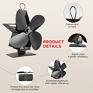 4-Blade Heat Powered Stove Fan, Fireplace Fan with Designed Silent Operation Circulating Warm Air Saving Fuel Efficiently for Home/Wood/Log Burner/Fireplace