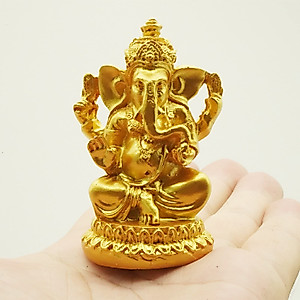 Gold Lord Ganesha Statues, Buddha Elephant Hindu God Sculpture Figurines Resin Home Garden Decoration Feng Shui Ornaments
