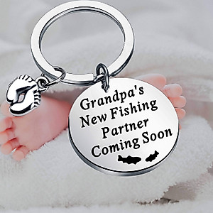Grandpa to Be Gift Grandpas New Fishing Partner Coming Soon Keychain Pregnancy Announcement Gift for Grandpa Papa Grandfather (silver)