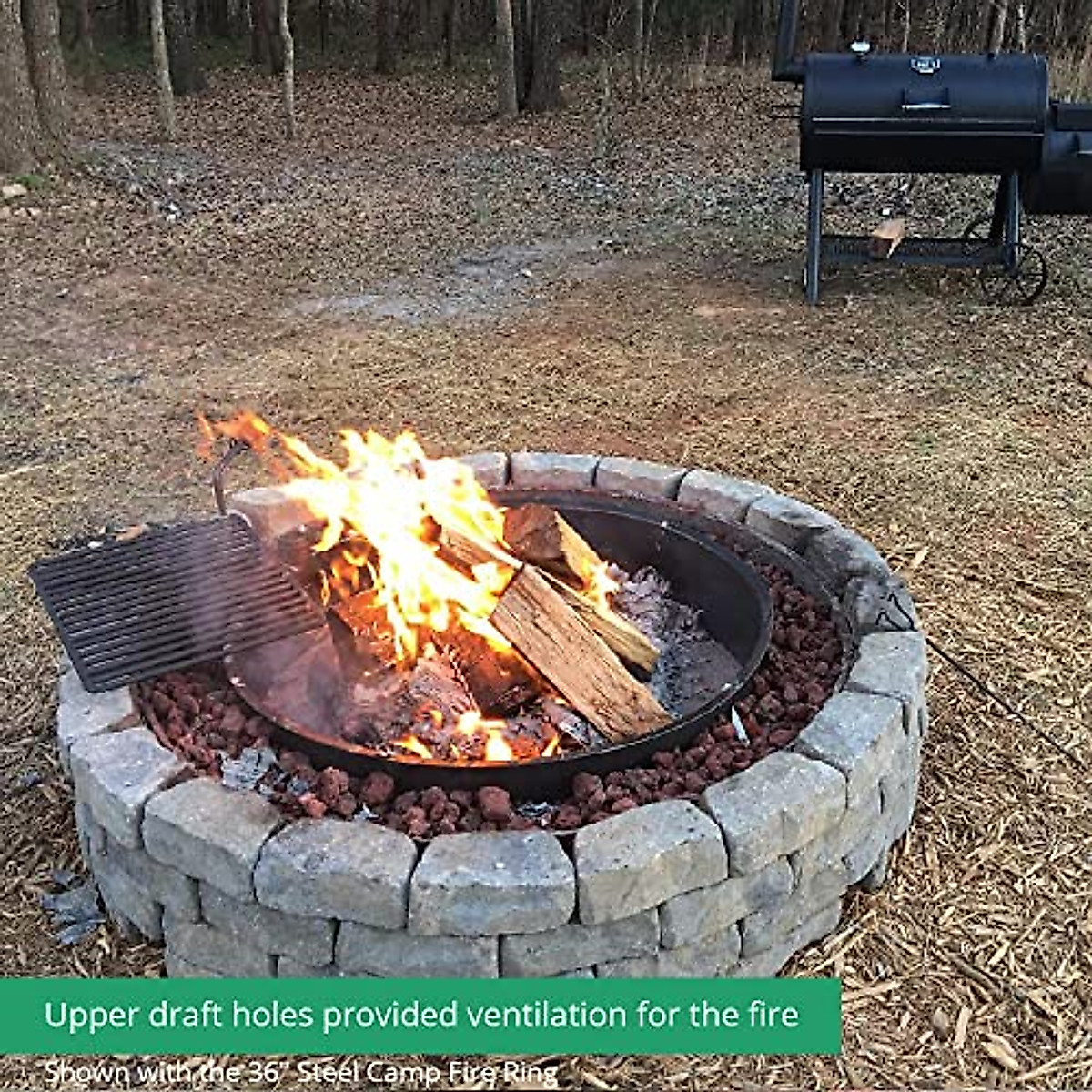 Titan Great Outdoors 24-in Steel Fire Ring with 15.5-in. x 19.5-in. Grate, Outdoor Cooking Camping
