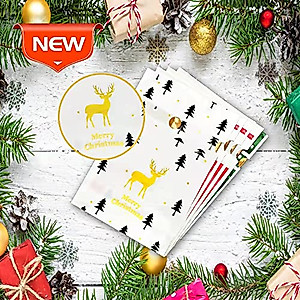 DLY 50 Pcs Christmas candy bag Christmas treat bags Candy Goodies Plastic Drawstring Gift Bags Merry Christmas Treat Bags for Birthday Party Snack Wrapping Wedding Gift Party Favor Merry X-mas