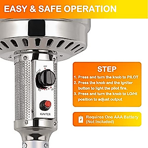 Hykolity 50,000 BTU Propane Patio Heater with Reflector, Stainless Steel Burner, Triple Protection System, Wheels, Outdoor Heaters for Patio, Garden, Commercial and Residential, Silver