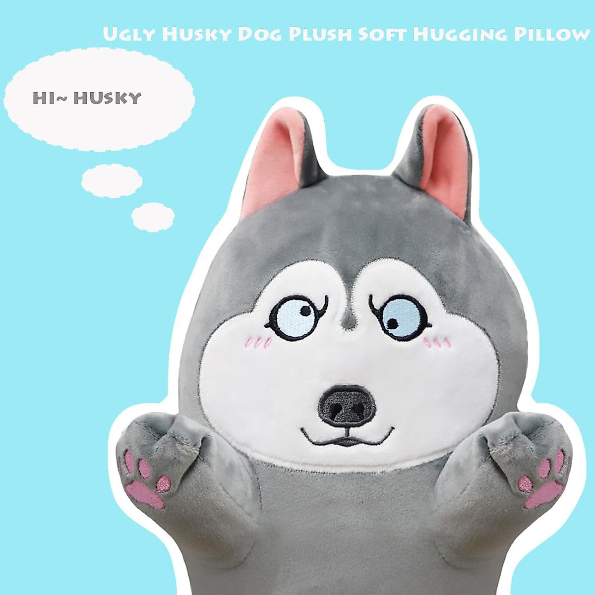 ELAINREN Ultra-Soft Long Husky Dog Plush Pillow Cute Anime Siberian Husky Stuffed Toy Kawaii Long Husky Plushie Sleeping Pillow/35.4''