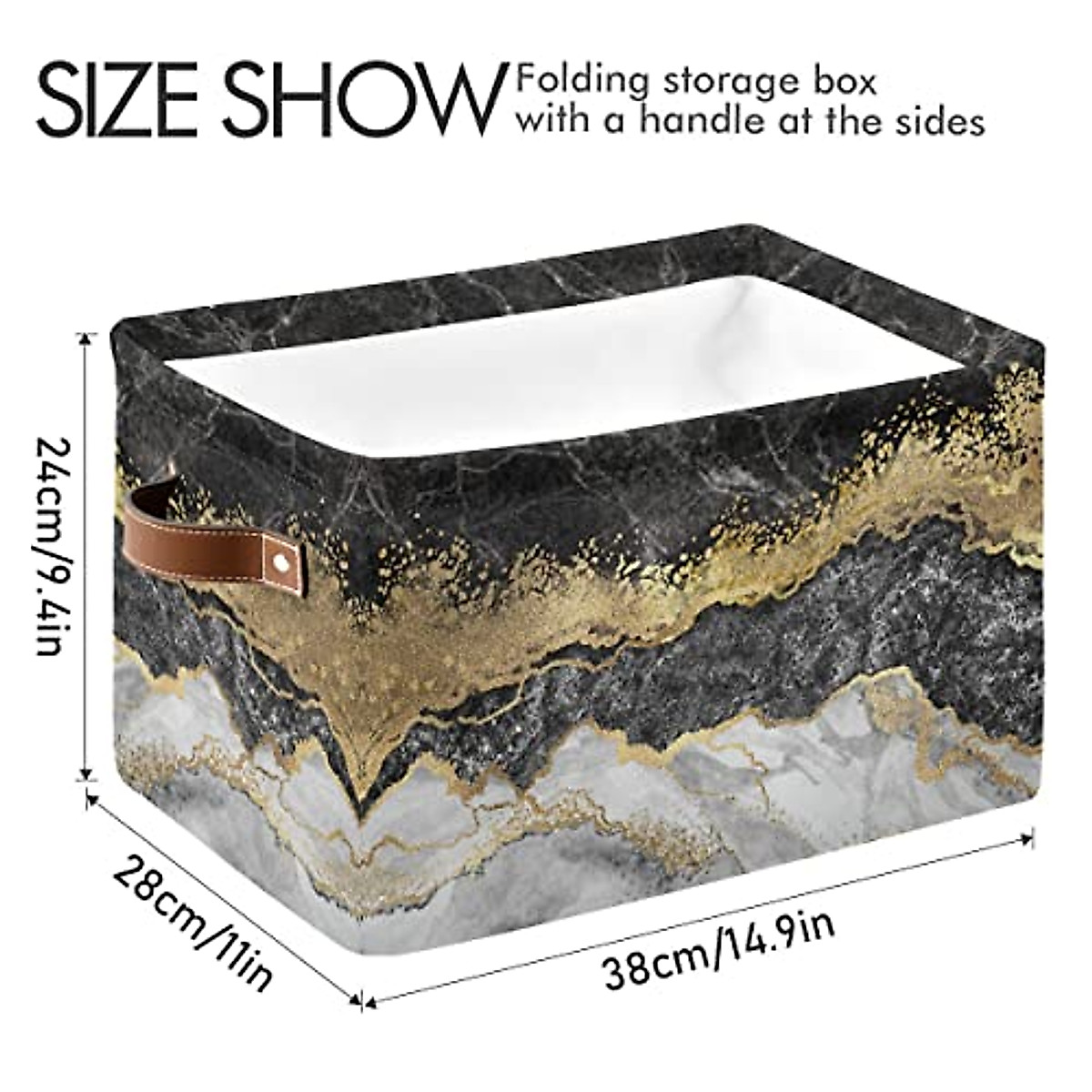 Gold Black Marble Storage Bins, Square Storage Basket Canvas Storage Organizer Closet Shelf Organizer for Home Office, 1 Pc