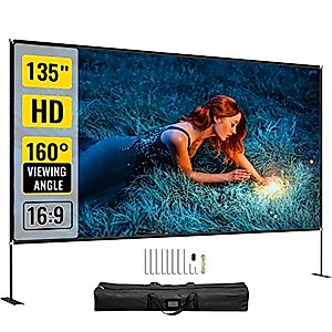 VEVOR Movie Screen with Stand 135inch Portable Projector Screen 16:9 4K HD Wide Angle Projector Screen with Stand Easy Assembly with Storage Bag for Both Indoor and Outdoor Use