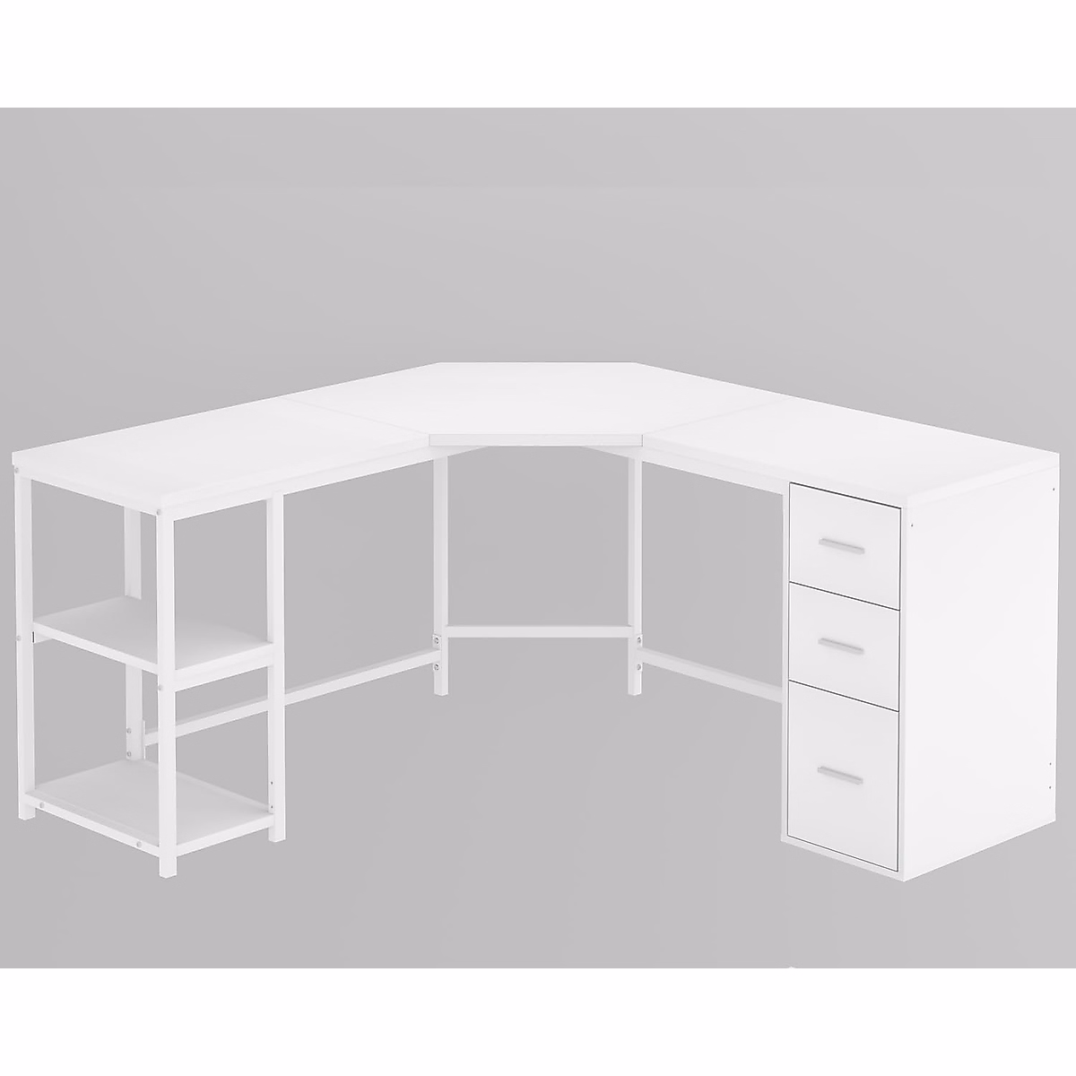 LVB White L Shaped Corner Desk with Drawers, Reversible Modern L-Shaped Computer Desk with Storage Cabinet Shelves, Large Wood L Shape Home Office Desk Table for Work Study Writing Gaming, 60 Inch