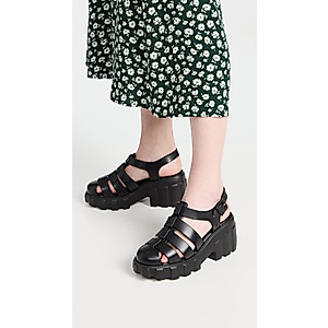 Melissa Megan Platform Jelly Heels for Women - The Iconic Original 90’s Jelly Shoe, Fisherman's Sandal with Chunky, Platform Lug-Sole Heel and Adjustable Strap and Side Buckle, Black, 7