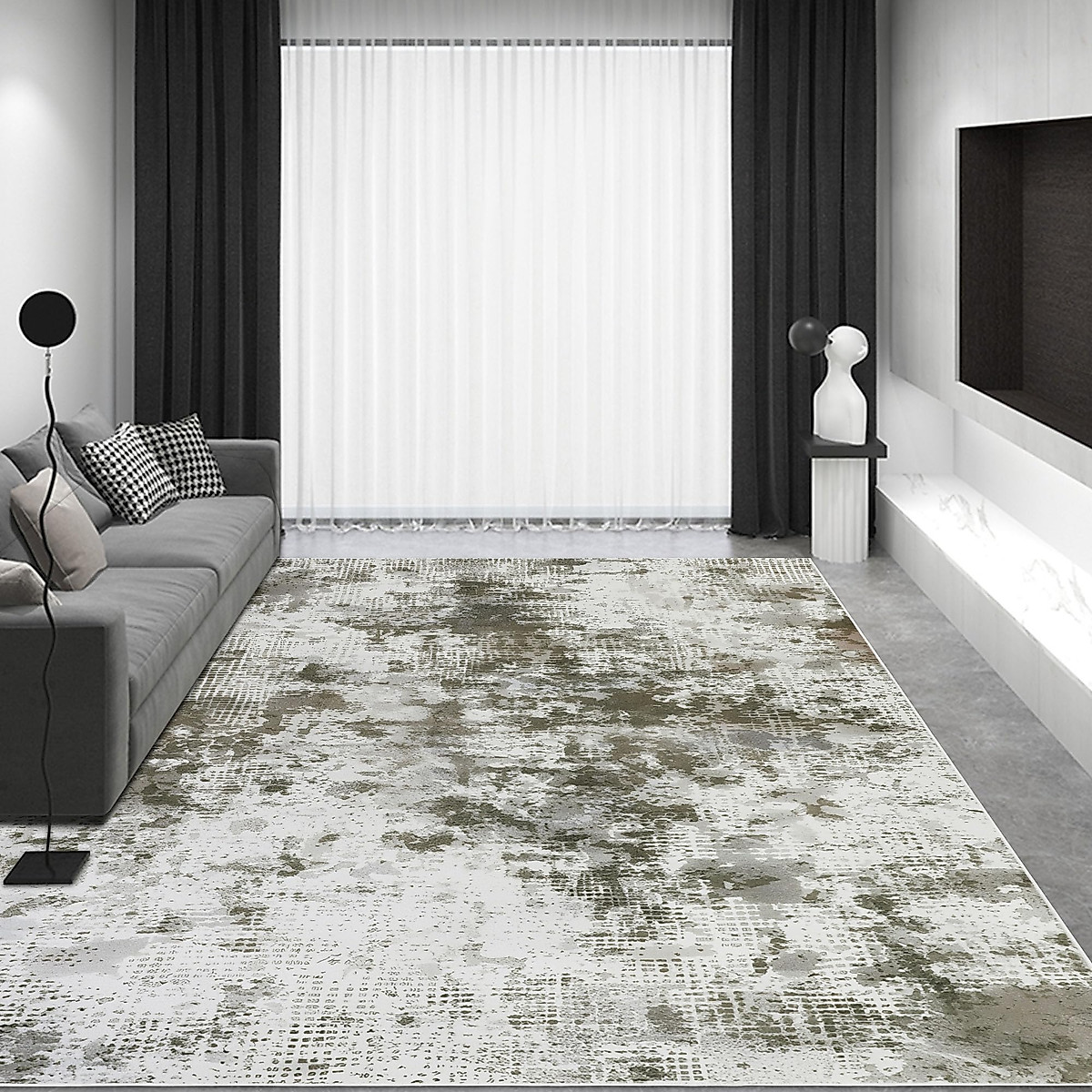 HOMBYS 10x14ft Modern Area Rug for Living Room Bedroom, Large Abstract Floor Carpet for Indoor Office Dining Room, Tie Dye Home Deco Non-Shedding, Machine Washable, Khaki