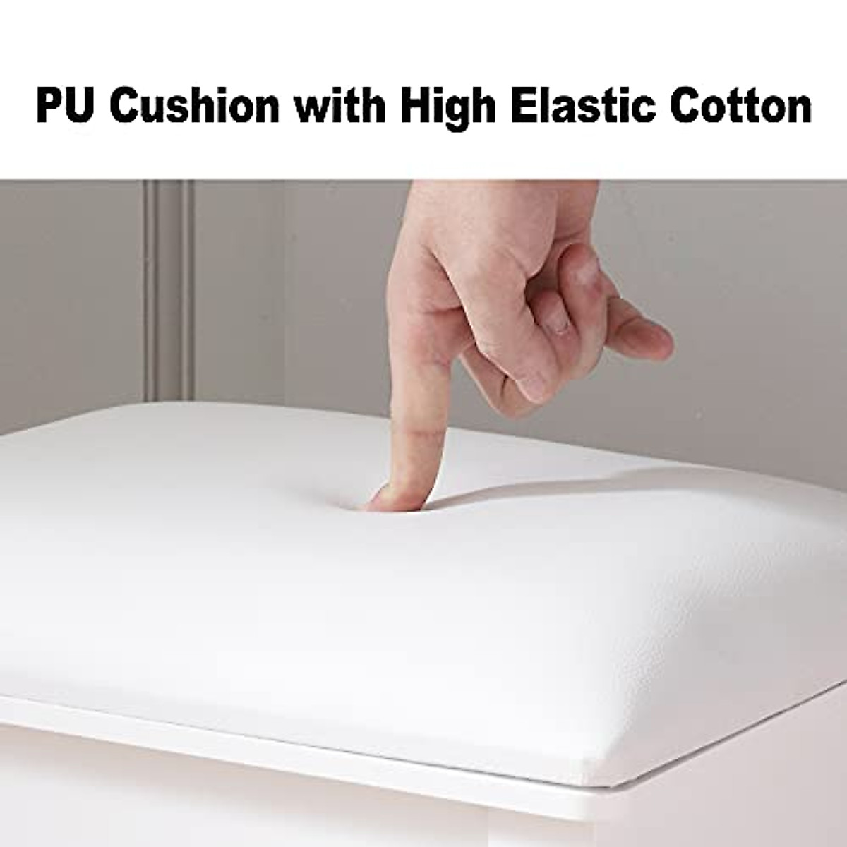 Organizedlife Vanity Stool Wood Dressing PU Padded Chair Makeup Piano Seat Make Up Bench for Dressing Solid Wood Legs,White