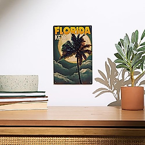 Lantern Press 6x9 Inch Wood Sign, Ready to Hang Wall Decor, Florida Keys, Palms and Moon