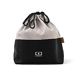 monbento - Lunch Bag MB Pochette L Natural Onyx - Polyester and Cotton Large Lunch Tote - For Work Lunch Packing - Can Contain a Bento Box + a Bottle + a Cutlery Set - Cream & Black