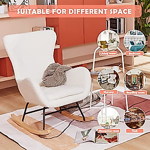 PrimeZone Comfy Rocking Chair for Nursery - Glider Chair with High Backrest, Armrests & Upholstered Pad, Bedroom Nursery Rocker Chair for Baby & Kids, Ivory White