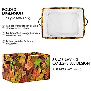 Dry Autumn Leaves Storage Basket Fall Maple Tree Storage Organizer Box Bin Large Collapsible Cube Baskets with PU Handles for Shelf Closet Nursery Laundry 1 Pack