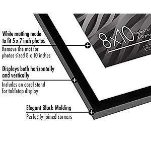Americanflat 8x10 Picture Frame in Black - Thin Border 5x7 Picture Frame with Mat or 8x10 Frame Without Mat - Shatter Resistant Glass - Horizontal and Vertical Formats for Wall and Tabletop