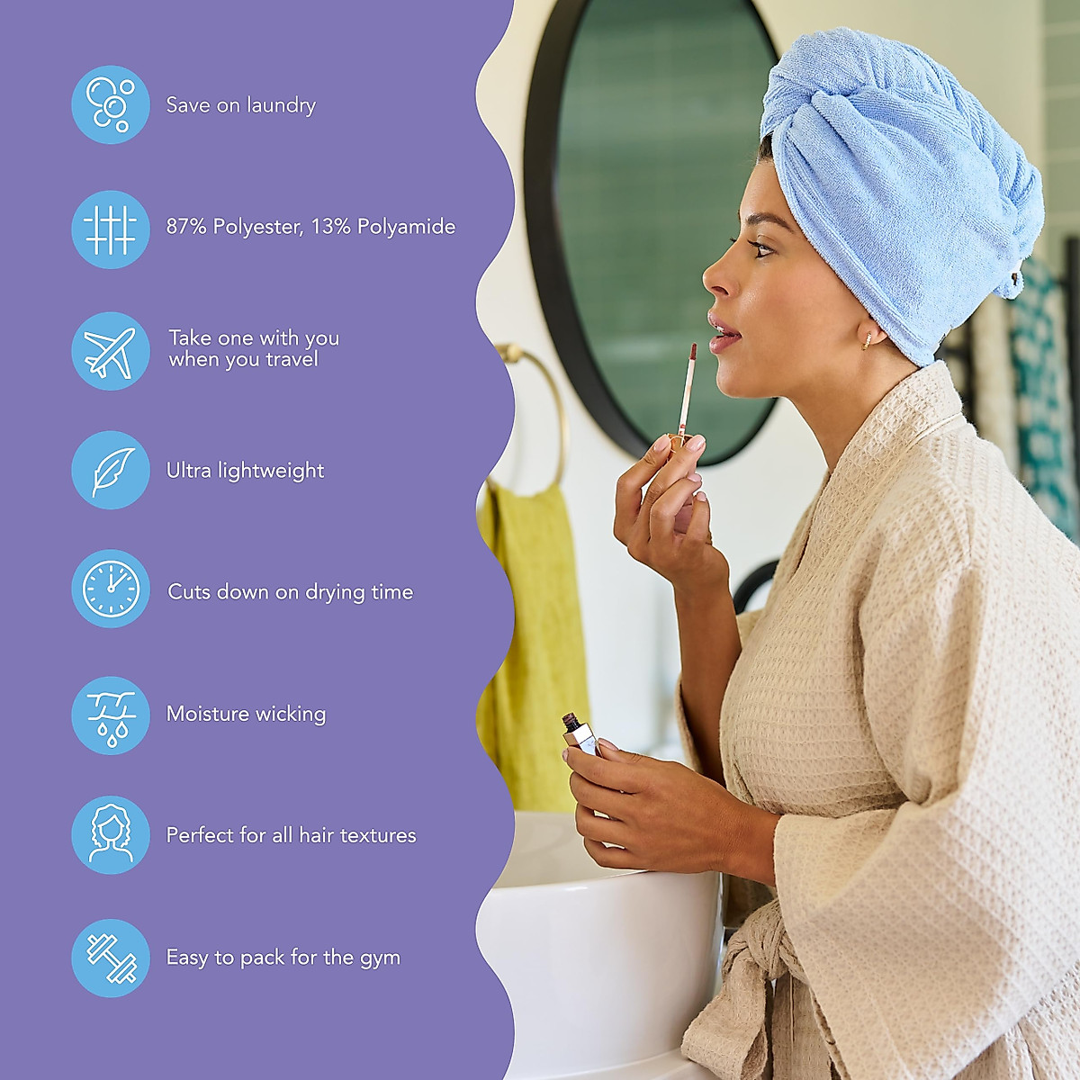 Turbie Twist 2-Pack Microfiber Hair Towel for Beauty, Travel, Gifting - Hair Wrap Turban for Straight, Wavy & Curly Hair - Premium Hair Care - Grey & Blue