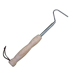 BOVONVON 55 inchs Collapsible Snake Hook,Non-Rotatable,Telescopic Rods Designed with 2 Grooves,Sturdy Stainless Steel Hook,Snake Tool Hook,Bigger Wooden Handle