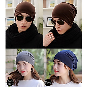 PoemLife Summer Cotton Thin Beanies Soft Stretch Hip-Hop Sleep Caps for Men Women(4 Pack Gray & White & Beige & Light Pink)