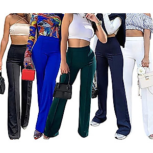 LIVECLOTH White Flare Dress Pants, White Pants, White Flare Pants for Women, Pants for Women, Women's Casual Work Business Fit and Flare Stretchy Pants, Straight-Leg Straight Long Trouser (White, L)