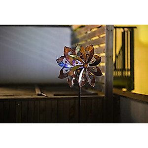 TOMBABY Solar Copper Wind Spinner with Glass Ball Color Changing LED Lighting with Kinetic Wind Mill Dual Direction for Patio Lawn Garden Holiday Decoration